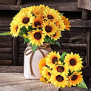 Mocoosy 4 Bunches Artificial Sunflowers Bouquets, Fake Silk Sunflowers with Stems for Decorations, Yellow Faux Sun Flowers Bulk Arrangements for Wedding Birthday Party Home Decor
