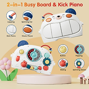 Lauon Baby Play Gym Mat, Bear Shaped 500,000 Tolerance Kick and Double Side Piano Thicken Activity Mat w 5 Detachable Toys, Tummy Time Mat Promote Motor Skills & Sensory Development Mat for Newborn