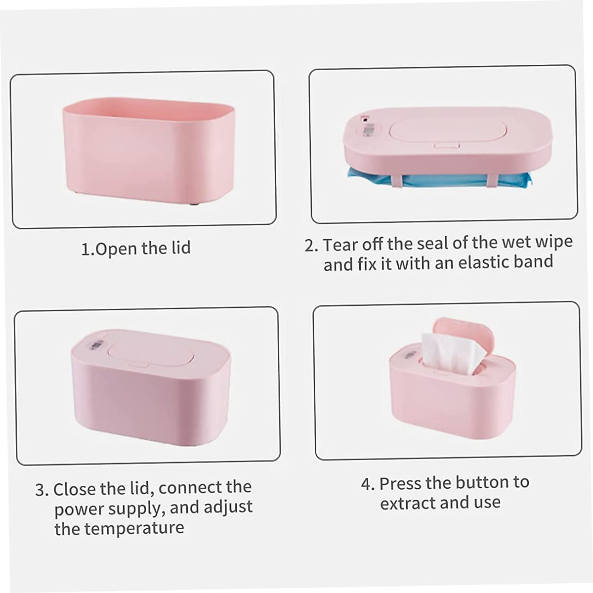 Ckuakiwu Wet Wipes Warmer, Baby Wet Wipes Warmer USB Wipe Dispenser Portable Diaper Wipes Heater Box for Home Car Travel Pink, Baby Wipe Warmer