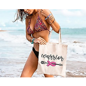 GXVUIS Breast Cancer Warrior Canvas Tote Bag for Women Pink Ribbon Graphic Reusable Grocery Shoulder Shopping Bag Girls Gift White