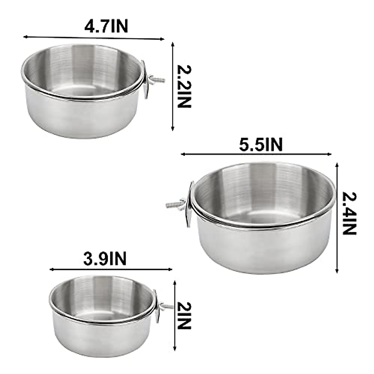 Bird Feeding Dish Cups 3 Pack Parrot Food Bowl Cage with Clamp Holder Stainless Steel Birdcage Coop Water Feeder for Cockatiel Conure Budgies Parakeet Macaw Finches Lovebirds Small Animal