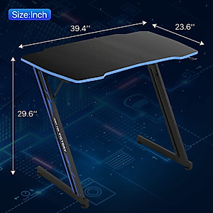 Gaming Desk 39.4 inch Z-Shaped Computer Desk PC Computer Table Home Office Desk Ergonomic Gamer Workstation with Headphone Hook, Blue