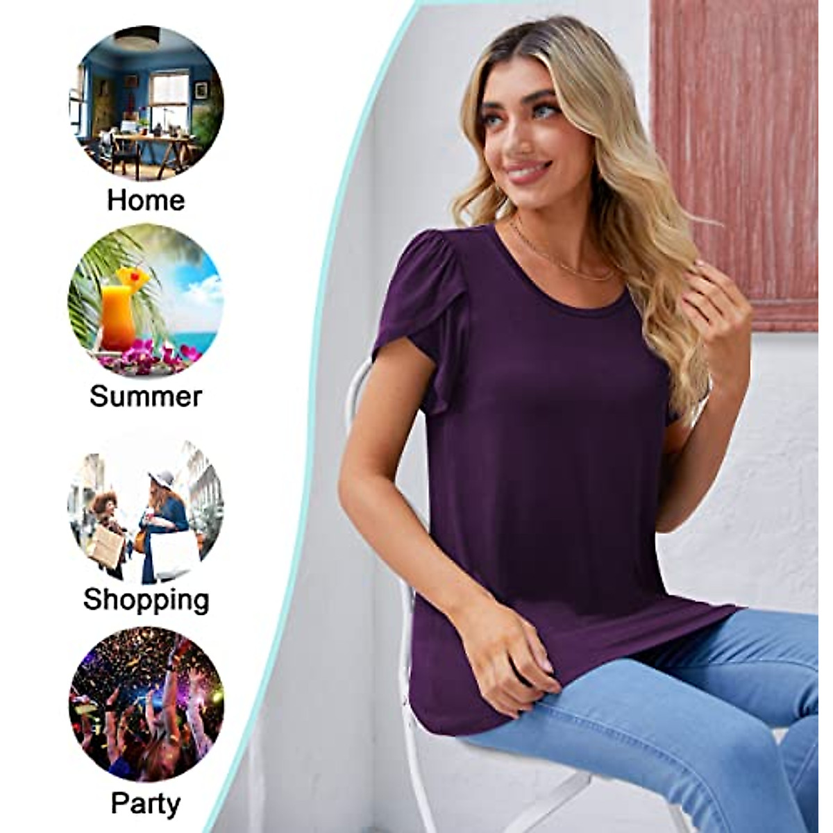 DILIUXING Womens Tops Crew Neck Short Sleeve Shirts Summer Casual Solid Tunic Tshirt, Purple, XX-Large