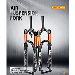 aiNPCde Mountain Bike Air Pressure Shock Absorber Front Fork, Accessories Magnesium Alloy 26/27.5/29 inch XC AM Bike Suspension Fork QR 9mm Travel 120mm (Color : Straight Remote-Lockout, Size : 29in