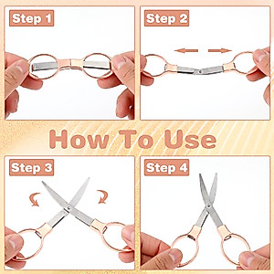 JIEYAO 2 Pcs Folding Scissors, Portable Travel Scissors, Safe Small Scissors Stainless Steel Retractable Mini Scissors Glasses-Shaped Telescopic Cutter for Nursing Home Office Fishing Trip(Rose Gold)