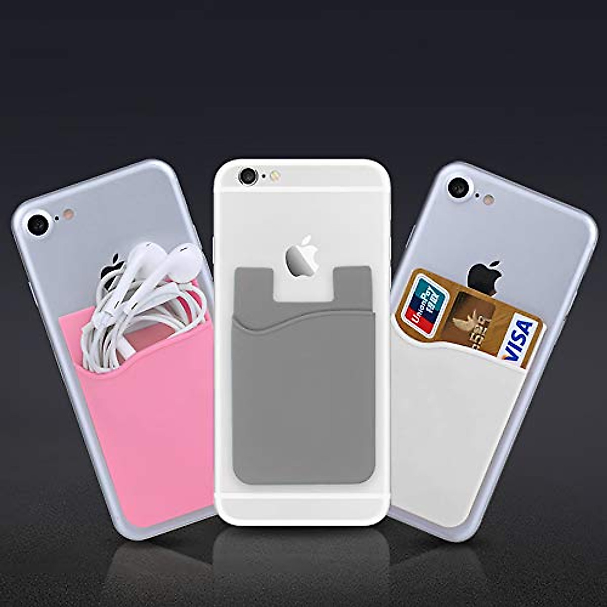 EGALO Phone Card Holder, Cell Phone Wallet, Ultra-Slim Silicone 3M Adhesive Stick-on ID Credit Card Phone Case Pouch Sleeve Pocket for Smartphones (iPhone/Android/Samsung Galaxy) - 6 Pack