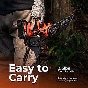 ZNP Mini Chainsaw, 6-Inch Brushless Cordless Chainsaw with 2 Battery, 21V Electric Chainsaw with Security Lock, Handheld Small Chain Saw for Tree Pruning, Gardening, Wood Cutting