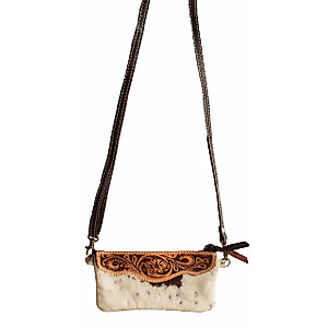 CHALLENGER Women's Cowhide Hand-Tooled Tan Leather Small Crossbody Shoulder Bag 18RTH07