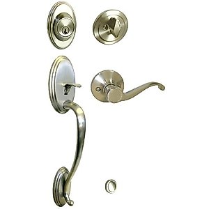 eBuilderDirect Satin Nickel Front Door Single Cylinder Handleset Handle Set with 835DC Lever
