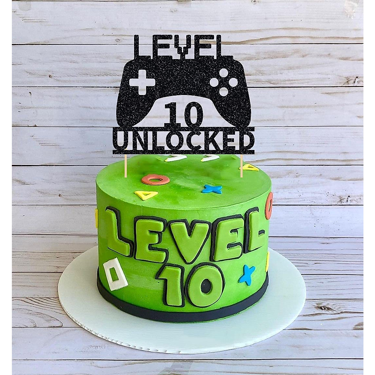 Level 10 Unlocked Cake Topper, Video Game Cake Topper, Game Controller Cake Topper for 10th Birthday Party Decoration