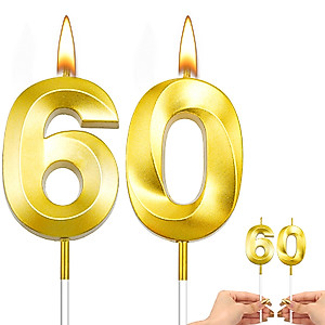 60th Birthday Candles Happy 60th Birthday Cake Topper 60th Birthday Decorations for Women Gold Number Candles Birthday Candles Numbers Velas De Cumpleaños 60th Birthday Decorations Men Gold Candles