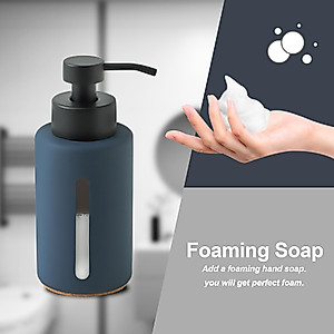 Enra Foaming Soap Dispenser with Window,12oz Blue Kitchen Soap Dispenser with Stainless Steel Hand Pump, Foam Modern Glass Refillable Bottle for Bathroom Kitchen (Blue Foam Dispenser)