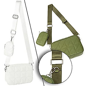 AOCINA Small Coin Purse Crossbody Bags with Coin Pouch for Women Soft Leather Quilted Hobo Purses 2 Size Bags(White)