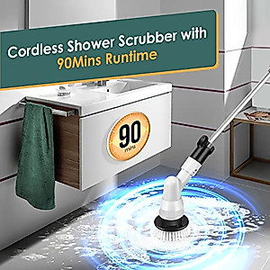 Electric Spin Scrubber, GOFOIT Cordless Shower Scrubber for Cleaning Bathroom, Tile, Floor, Tub and Power Cleaning Brush with Adjustable Extension Handle and 5 Replaceable Rotating Brush Heads