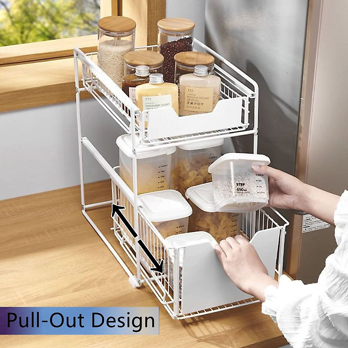 2 Pack - Simple Gear Heavy Duty 2-Tier Under Sink Cabinet Organizers with Sliding Storage Drawer, Pull Out Cabinets Organizer Shelf for Kitchen Bathroom Cabinet or Pantry (Black-2 Pack)