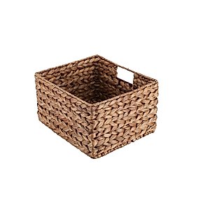 JJSQ Water Hyacinth Woven Basket for Storage Wicker Baskets for Organizing Shelves, Pantry, Small Rectangle Organizer Basket Decorative Basket, 1-Pack,11.4" x 9.8" x 6.9"