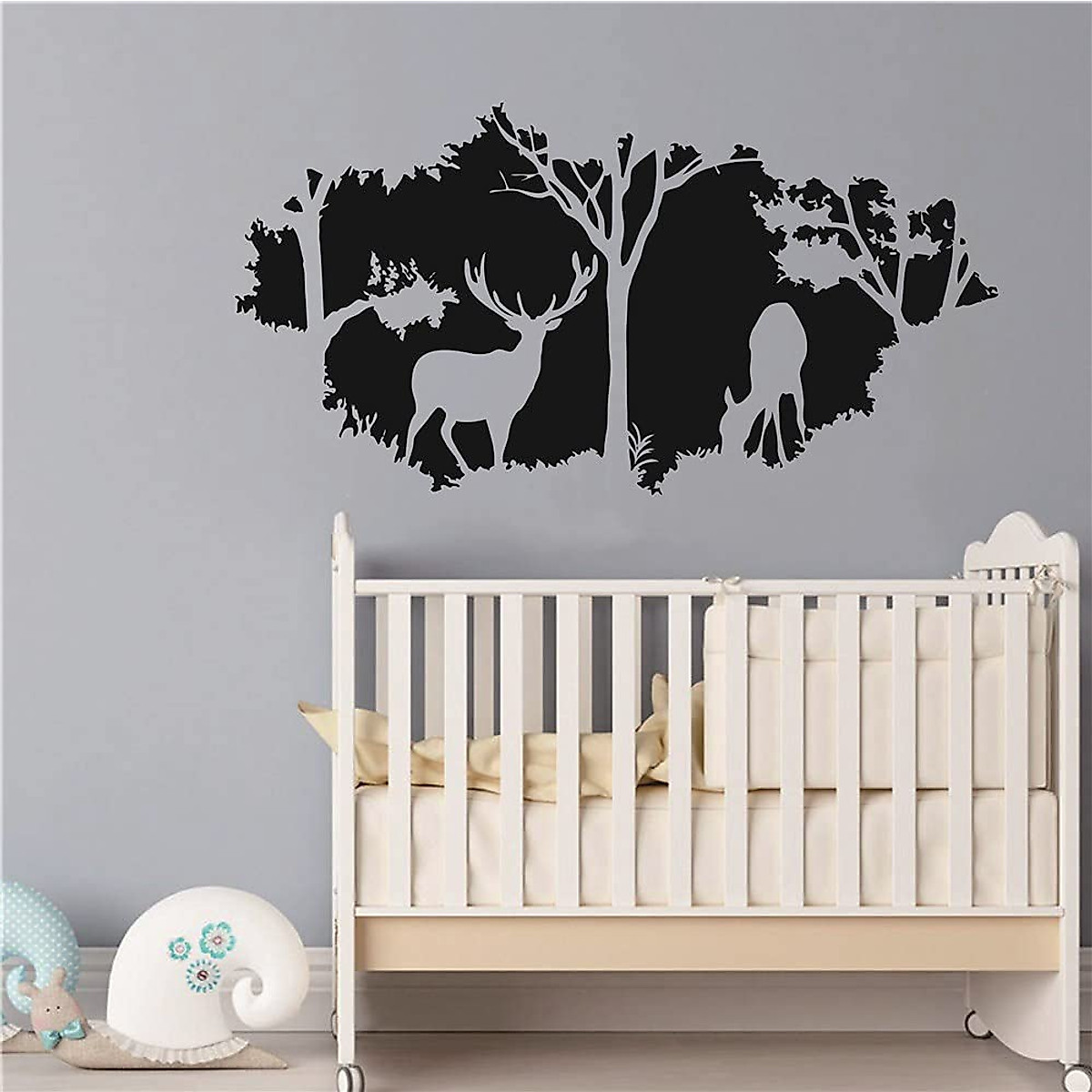 Forest Animals Wild Deers Wall Deal Art Vinyl Wall Sticker for Boys Kids Room Hunting Jungle Wall Decal for Bedroom Living Room Art House Decor Mural TM-46 (Black)