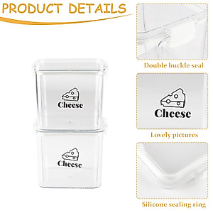 Yomjarl 2 Pack Cheese Container for Refrigerator Airtight Creamer Container with and Lid Cream Cheese Sliced Cheese Box Cheese Saver for Fridge Keeper Cream Block Shredded Cheese Storage Box Clear