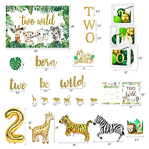 YSHMFEUX Two Wild Birthday Decorations Party Supplies, Jungle Theme 2nd Birthday Party Supplies, Jungle Safari Animal 2nd Birthday Decorations, Second Birthday Decorations for 2 Years Old Birthday