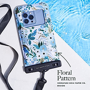 Rifle Paper Co. IP68 Floating Waterproof Phone Pouch / Case (Regular Size) Floating Waterproof Phone Case - iPhone 14 Pro Max/ 13 Pro Max/ 12 Pro Max/ 11/ S23 - Detachable Lanyard - Garden Party Blue