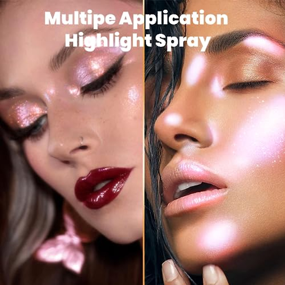 DAGEDA Body Glitter Spray, Pink Glitter Hairspray for Face,Hair and Body, Body Shimmer High Gloss Liquid Highlighter Makeup Moisturizing, Sparkle Glitter Body Glow for Rave Accessories 2.02 Fl.oz