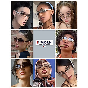 kimorn Rectangle Sunglasses for Women Men Stylish Rimless Frameless Trendy Retro Sun Glasses 90’s Vintage Square Frame K1314 (Gold Frame Gradient Brown & Grey Lens)
