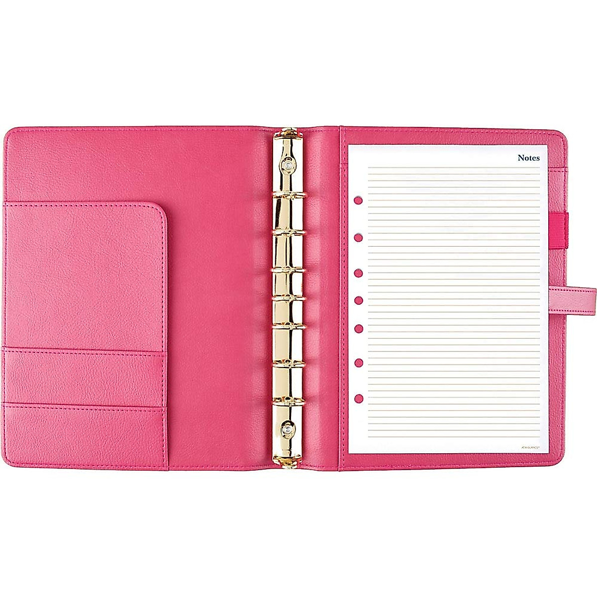 AT-A-GLANCE Faux Leather Undated Starter Set, 7-Ring, 5-1/2" x 8-1/2", Desk Size, Fashion, Raspberry (DR1118-040-27)