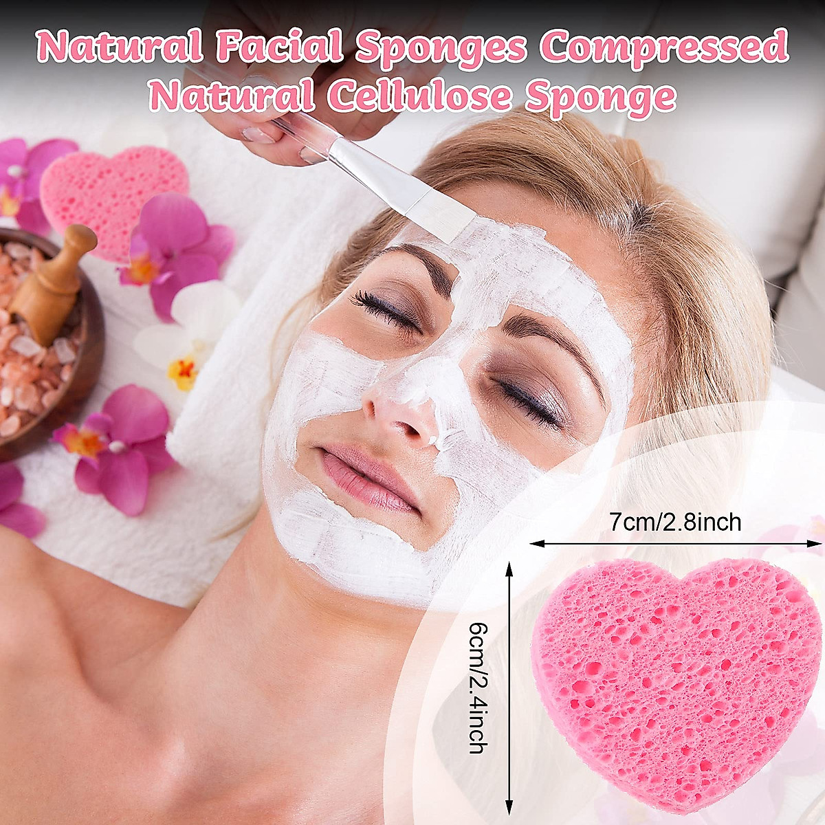 Patelai 50 Count Heart Compressed Facial Sponges Valentine's Day Pink Pads for Face Cleansing Exfoliating Makeup Remover Skincare Travel Home