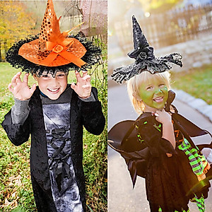 ZeeDix 3 Pcs Halloween Witch Feather Hat Headband- Cute Witch Headpiece for Halloween Costume Dress up Masquerade Supplies(Orange,Purple,Black)