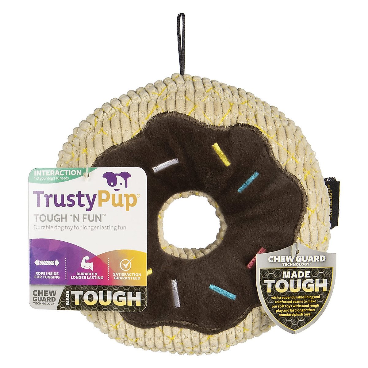 TrustyPup Tough 'N Fun Chocolate Donut Squeaky Plush Dog Toy, Chew Guard Technology - Brown, Large