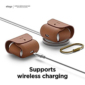 elago Leather Case Compatible with AirPods 3 Case - Compatible with AirPods 3rd Generation Case, Natural Cowhide Leather Case Cover with Brass Ring Holder, Supports Wireless Charging [Brown]