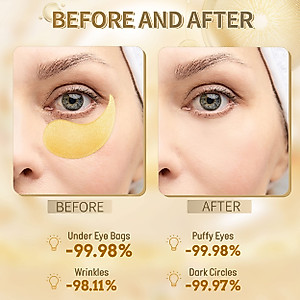 Hicream 24k Gold Under Eye Patches - 60 Pcs Eye Mask Pure Gold Anti-Aging Collagen Hyaluronic Acid Under Eye Mask for Dark Circles, Puffiness & Wrinkles Refresh Your Skin (Gold)