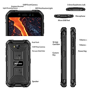 Ulefone Armor X6 Pro Unlocked Rugged Phone - Android 12 OS, Quad-Core Processor 8GB RAM & 32GB ROM, 13MP Main Camera, 4000mAh Battery, 5.0-inch Screen, Dual SIM 4G Rugged Smartphone (Black)