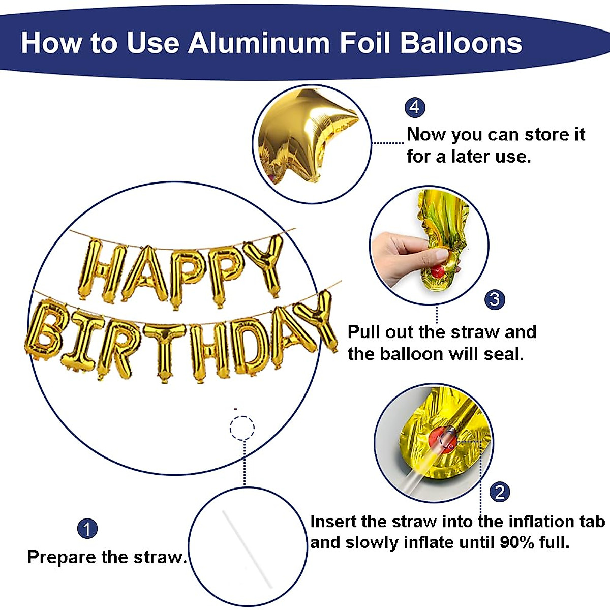 Navy Blue Gold Birthday Party Decorations Men, Happy Birthday Banner Decor for Men Women Boys Girls, Corona Beer Balloon Garland Kit for 16th 18th 21st 25th 30th 40th 50th 60th Birthday Party Supplies