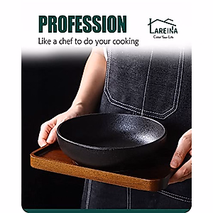 Lareina Pasta Bowls, Ceramic Salad Bowl, Large Serving Bowls, Wide and Shallow, Microwave and Dishwasher Safe, Chip and Scratch Resistant, 35 Ounce - Set of 4 (Cast Iron Black)