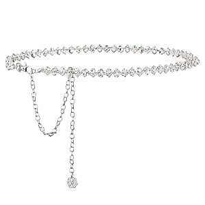 YooAi Rhinestone Belt Womens Formal Dress Belt Diamond Bling Wedding Bridal Belt Sliver