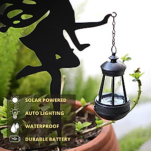 JHBOX Fairy Decor Garden Statues with Solar Lanterns, Solar Outdoor Lights Decorative with Metal Ground Stakes, Solar Landscape Lights Christmas Winter Holiday Decorations ( one Pair )