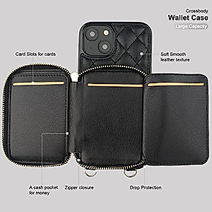 Bocasal Crossbody Wallet Case for iPhone 14, RFID Blocking PU Leather Zipper Handbag Purse Flip Cover, Kickstand Folio Case with Card Slots Holder Wrist Strap Lanyard 5G 6.1 Inch (Black)