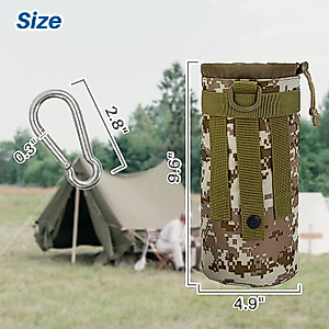 Kalevel Large Water Bottle Holder Carrying Pouch Molle Tactical Holder Outdoor Water Bottle Bag Sling Drawstring Open Top with Strap for Hiking