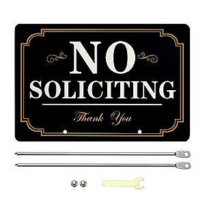 HISVISION No Soliciting Sign for Yard, 12 x 8 Inches Aluminum Metal Sign with Long Metal Stakes UVresistance, Waterproof, Non-Fading, Easy to Install, for Home House and Business