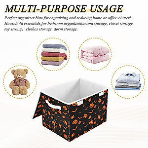 Ruhho Halloweens-pattern-orange-black Fabric Decorative Storage Box Cube with Lids and Handle, Collapsible Storage Boxes for Home Bedroom Closet Office.