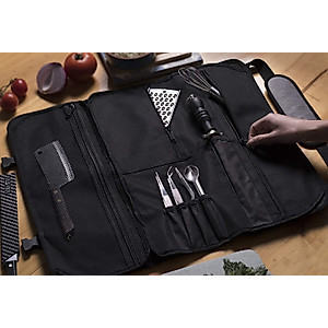 Asaya Chef Knife Roll Bag - 20 Total Pockets for Knives and Kitchen Utensils - Made with Stain Resistant Waxed Nylon - For Chefs and Culinary Students - Knives Not Included(Grey)