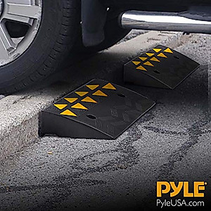 Pyle Car Vehicle Curbside Driveway Ramp - 2PC Heavy Duty Rubber Threshold Bridge Track Curb Ramp, for Loading Dock, Garage, Sidewalk, Truck, Scooter, Bike, Motorcycle, Wheelchair Mobility PCRBDR45