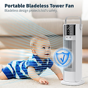 XIUREI 16'' Tower Fan, Misting Fan with 700ml Tank, 90° Oscillating Fan w/Remote, Bladeless Desk Fan, 4 Speeds, Timer, Cooling Fan for Bedroom, Desk, Table, Office, Room