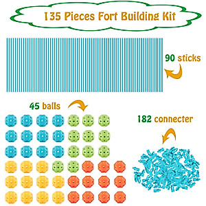 Kids Fort Building Kit,135Pcs Construction Toys for 3-12 Years Old Boys and Girls Indoor&Outdoor Toys Gift DIY Castles Tunnels Play Tent Rocket Tower