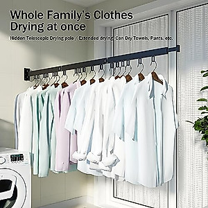HEILAIYI Clothes Drying Rack,Laundry Drying Rack,Wall Mounted Clothes Rack,Laundry Rack Wall Mount,Folding Retractable Collapsible Drying Rack Clothing (Three-Poles,Loop Shape Hooks)