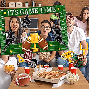Football Photo Booth Props, Super Bowl Game Day Decorations Football Touchdown It's Game TIME Selfie Props with Photo Frame for Sport Football Superbowl Theme Party Favors Supplies