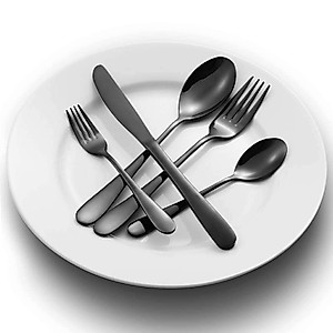 Black Flatware Set 20 Piece, Stainless Steel Silverware Set for 4, Cutlery Utensils Set Include Knives/Forks/Spoons Service for 4, Dishwasher Safe (Shiny Black)