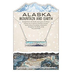 LaurenSpencer Gemstone Mountain Necklace for Women White Howlite Turquoise Tumbled Chips Pendant Necklace Dainty Mountain Range Necklaces for Women Girls Nature Jewelry Gift, Stainless Steel,