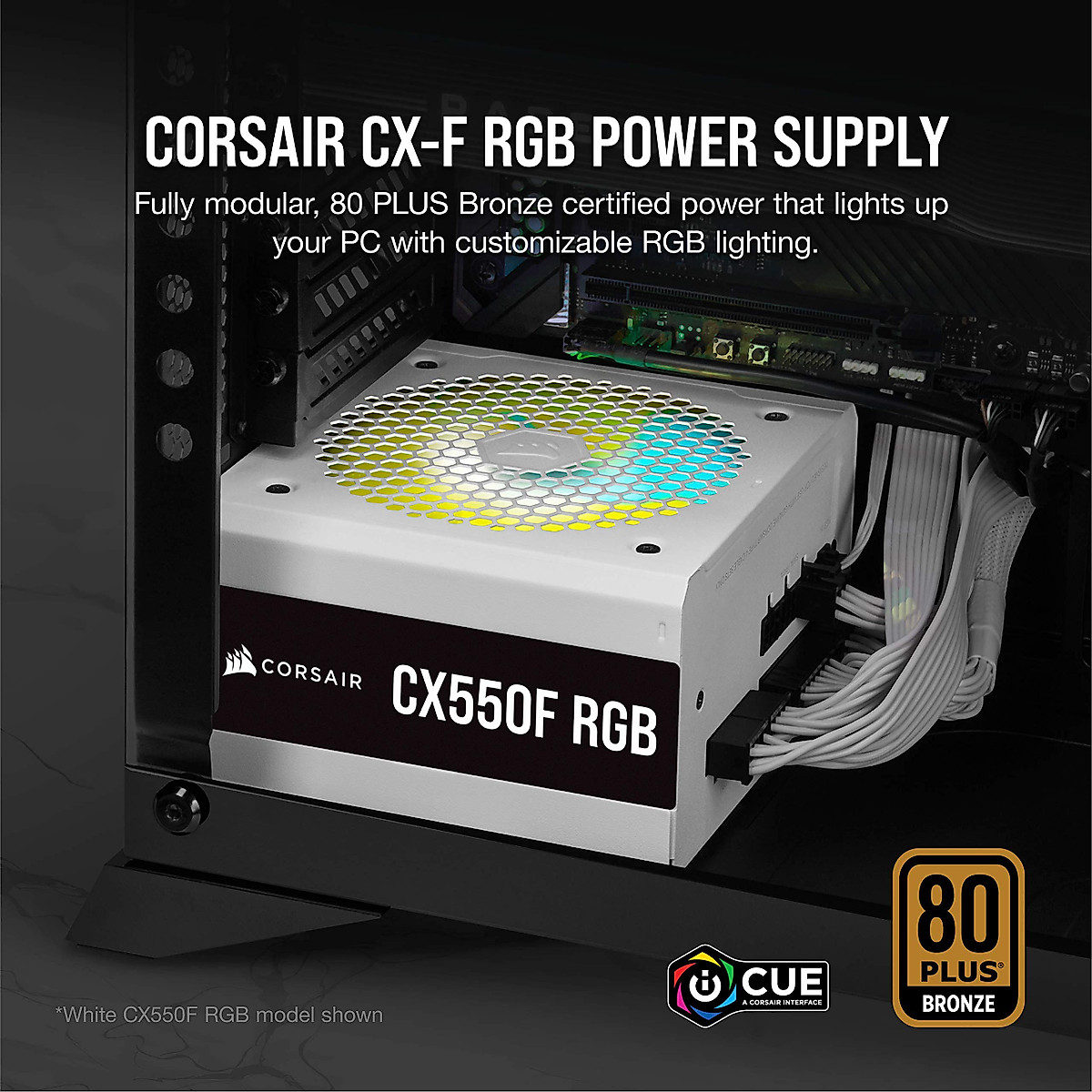 Corsair CX750F RGB, 750 Watt, 80 PLUS Bronze, Fully Modular RGB White Power Supply